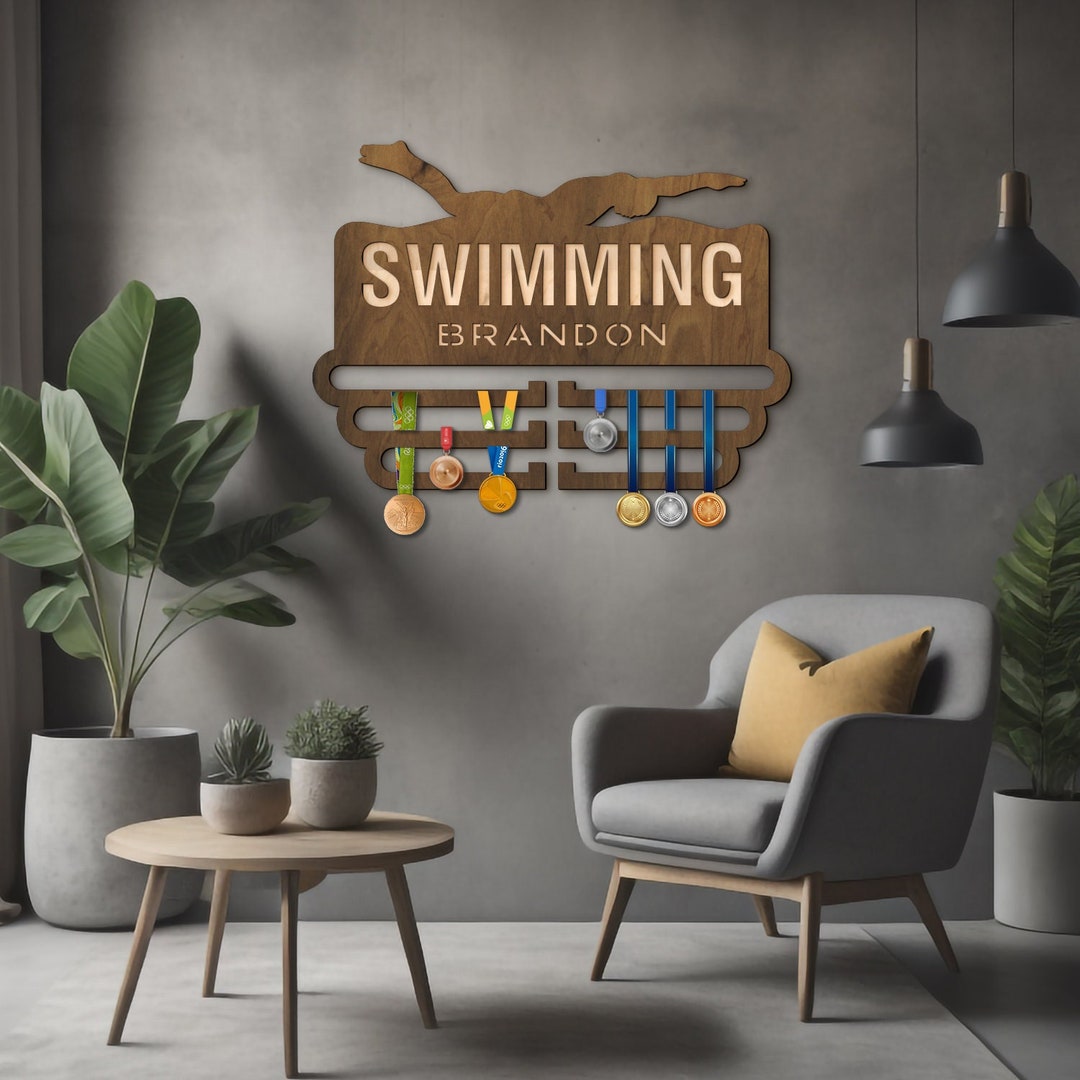 Personalized Medal Holder Swim, Swimming Medal Display, Medal Holder ...