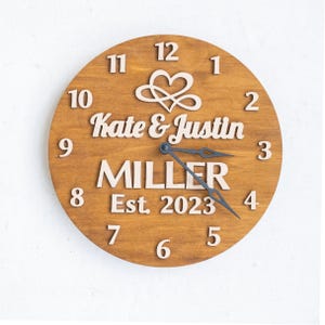 Custom Wall Clock Text, Clock Wedding Gift, Family Name Clock, Engraved ...