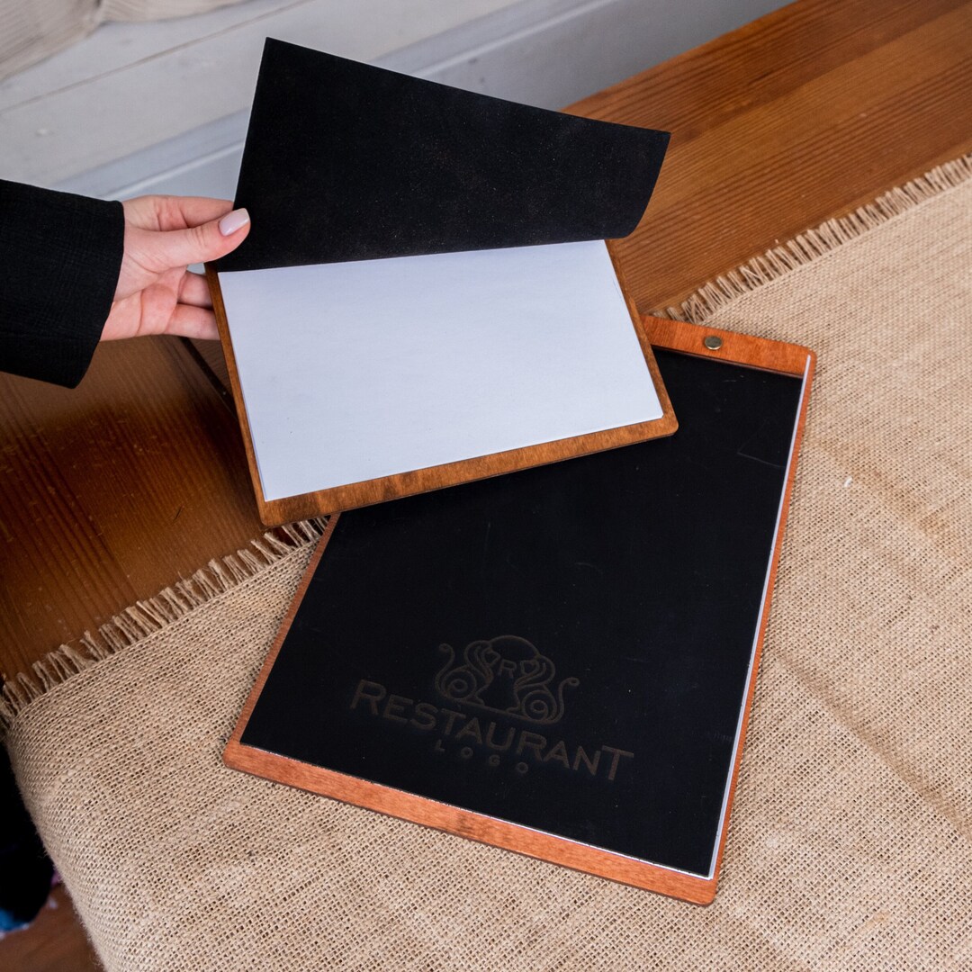 Leather Restaurant Menu Book, Wooden Menu Holder, Personalized Menu ...
