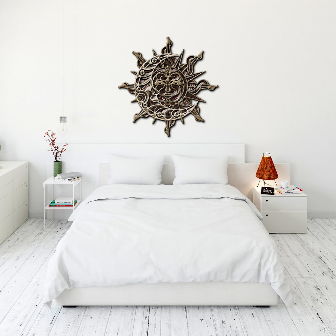 Sun and Moon Wood Wall Art Hanging Sun Decoration Sun and - Etsy