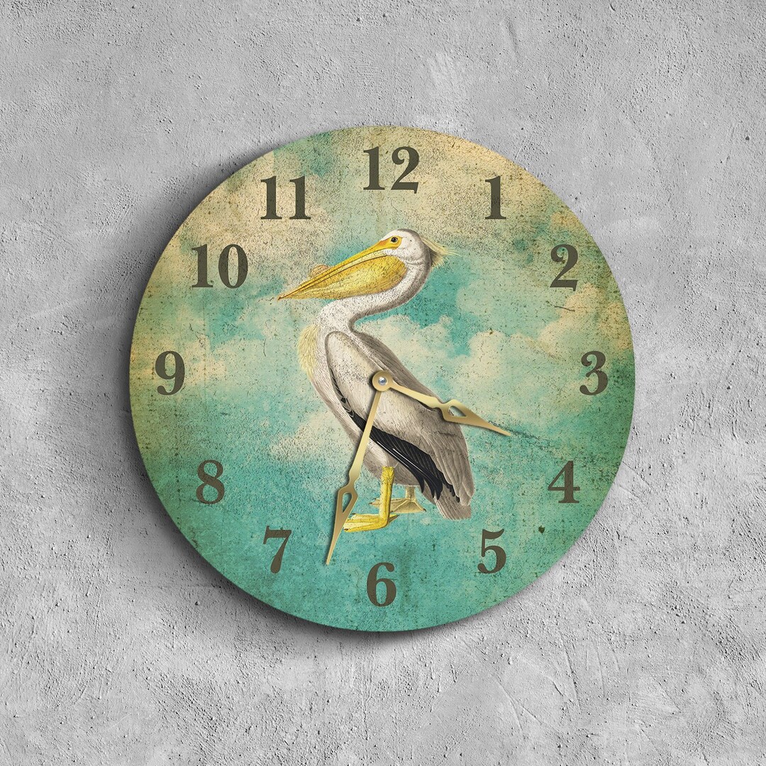 Pelican Wall Clock, Coastal Wall Clock, Beach Themed Clock, Beach Wall ...