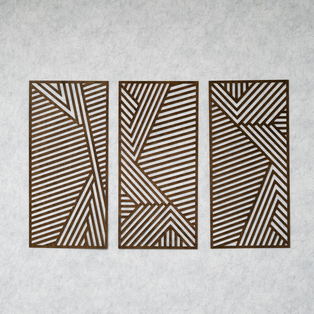 Geometric Wall Art Wood, Geometric Wall Decor, Abstract Wall Art Set of ...
