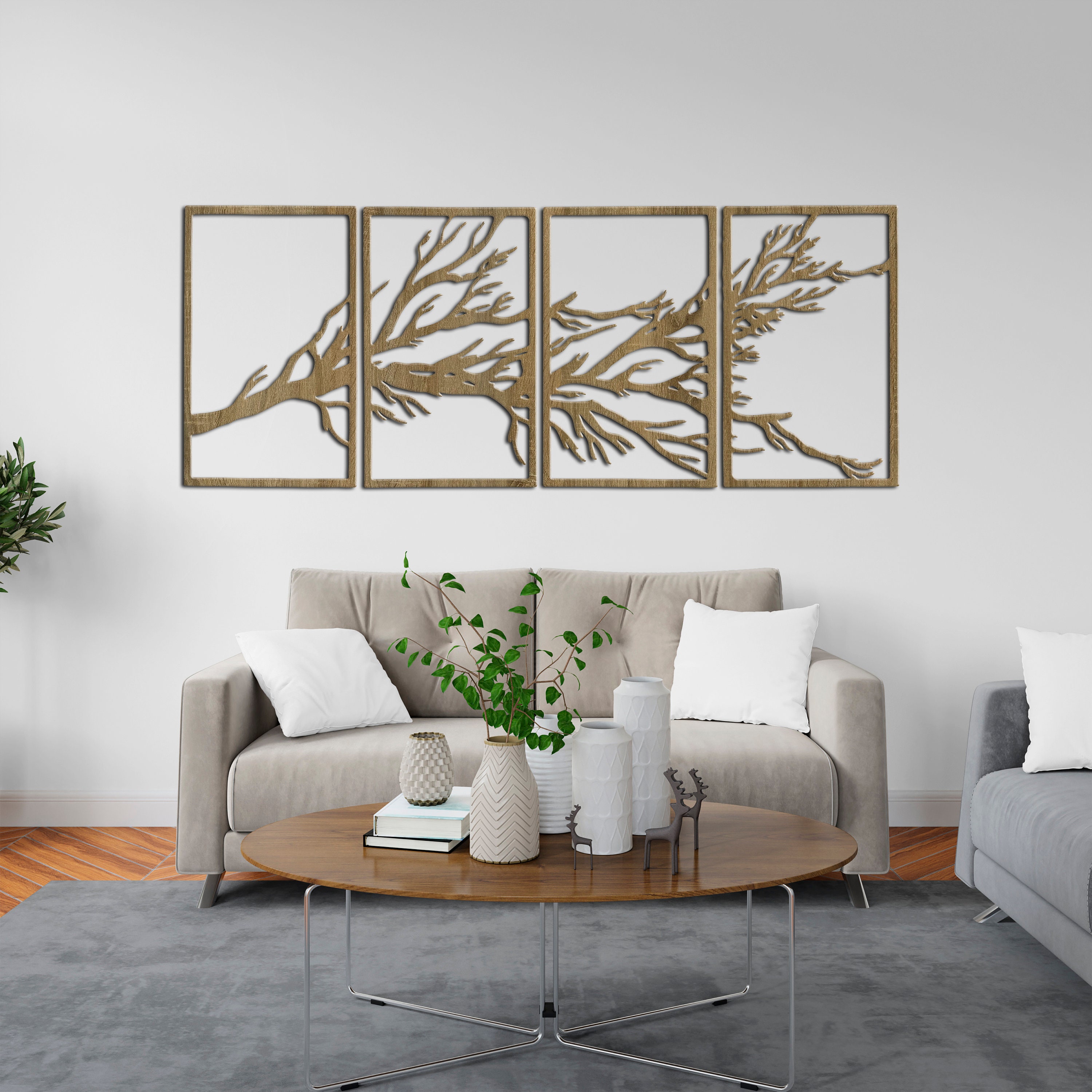 Wood Panel Wall Decor 4 Panel Wood Wall Art Wood Tree of | Etsy