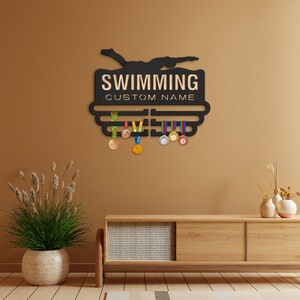Personalized Medal Holder Swim, Swimming Medal Display, Medal Holder ...