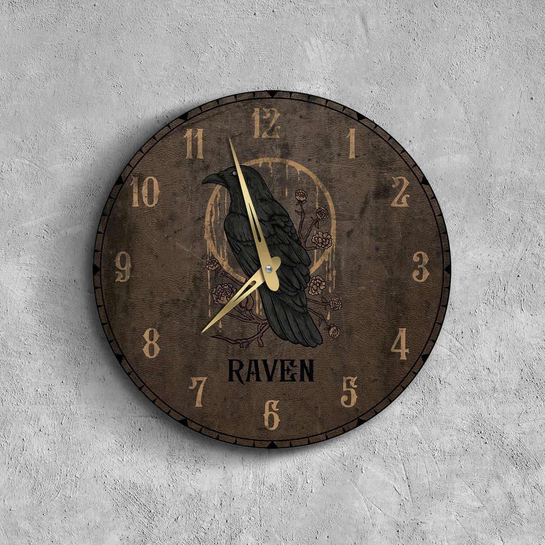 Black Raven Clock Crow Clock Bird Wall Clock Edgar Allan - Etsy