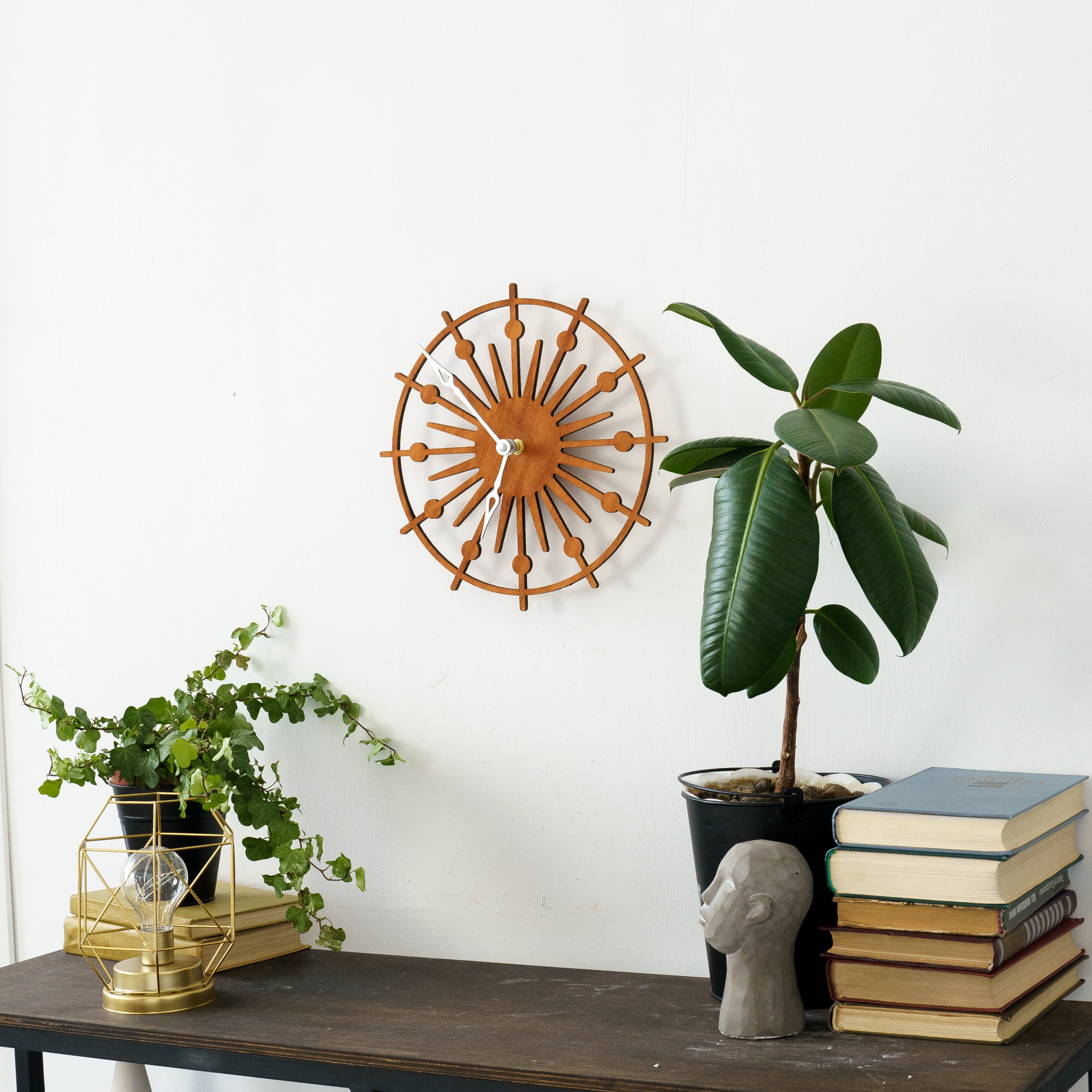 Sunburst Wall Clock, Mid Century Modern Wall Clock, Sun Wall Clock ...