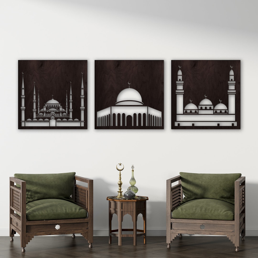 Masjid an Nabawi, Masjid Aqsa, Kaaba Wall Art, Islamic Wall Art Modern ...