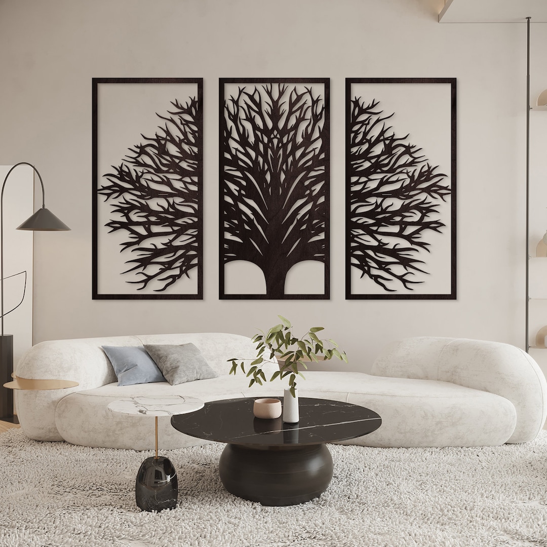 Wood Wall Panel Laser Cut, Forest Wall Decor, Nature Decor Wood, Set of ...