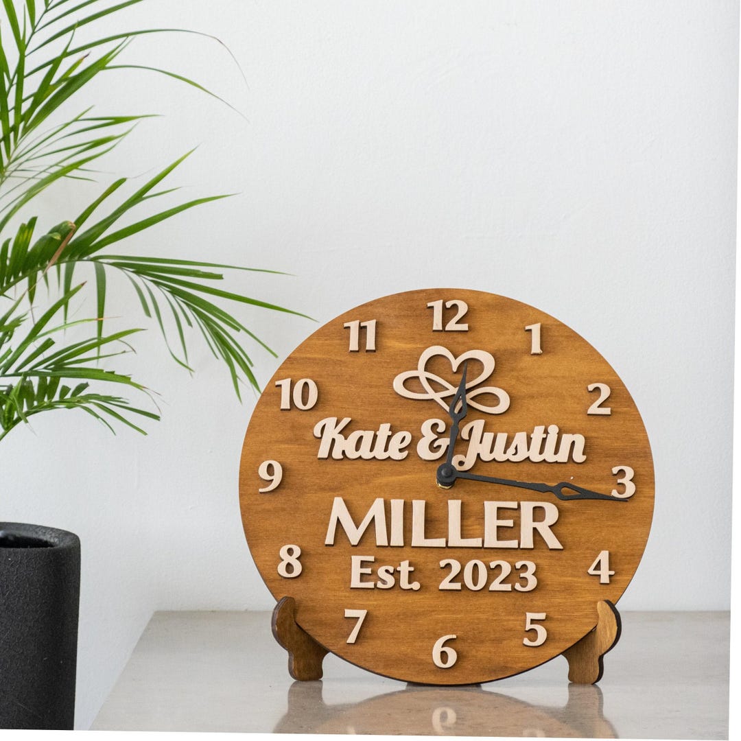 Custom Wall Clock Text, Clock Wedding Gift, Family Name Clock, Engraved ...