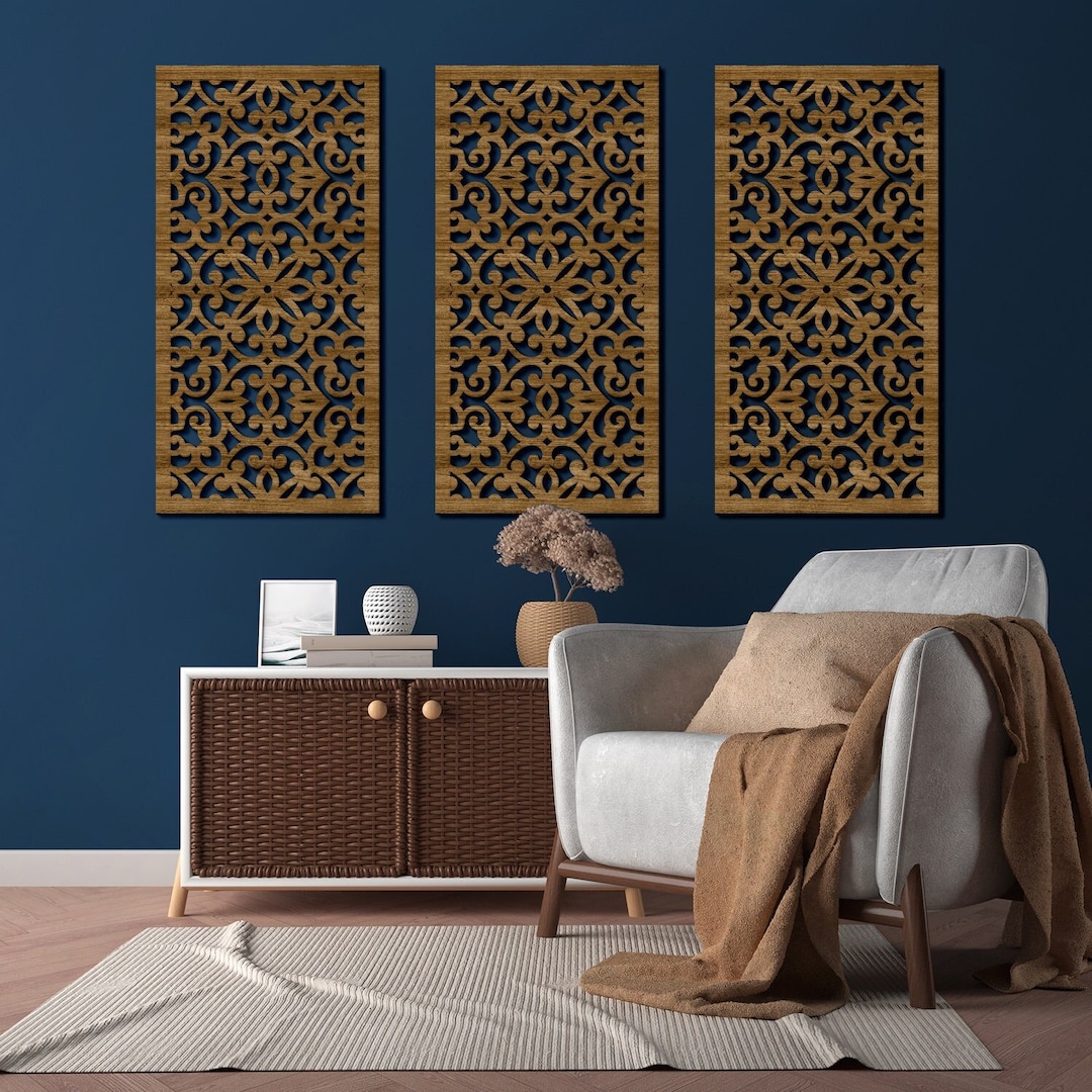 Moroccan Panel, Arabic Wall Art, 3 Panel Wall Decor, Wooden Lattice ...