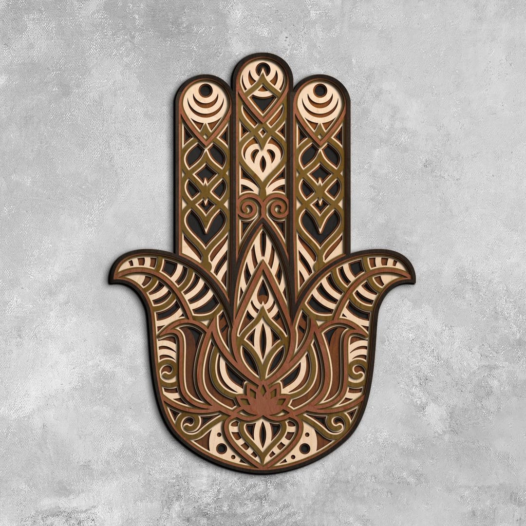 Hamsa Hand Wall Art Wood, Hand of Fatima Wall Decor, Buddhist Wall Art ...