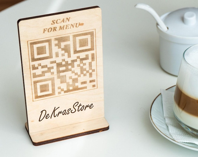 Custom QR Code Sign | Wooden QR Code Stand | Wooden Menu Display | Personalised QR Plaque | Etsy ...