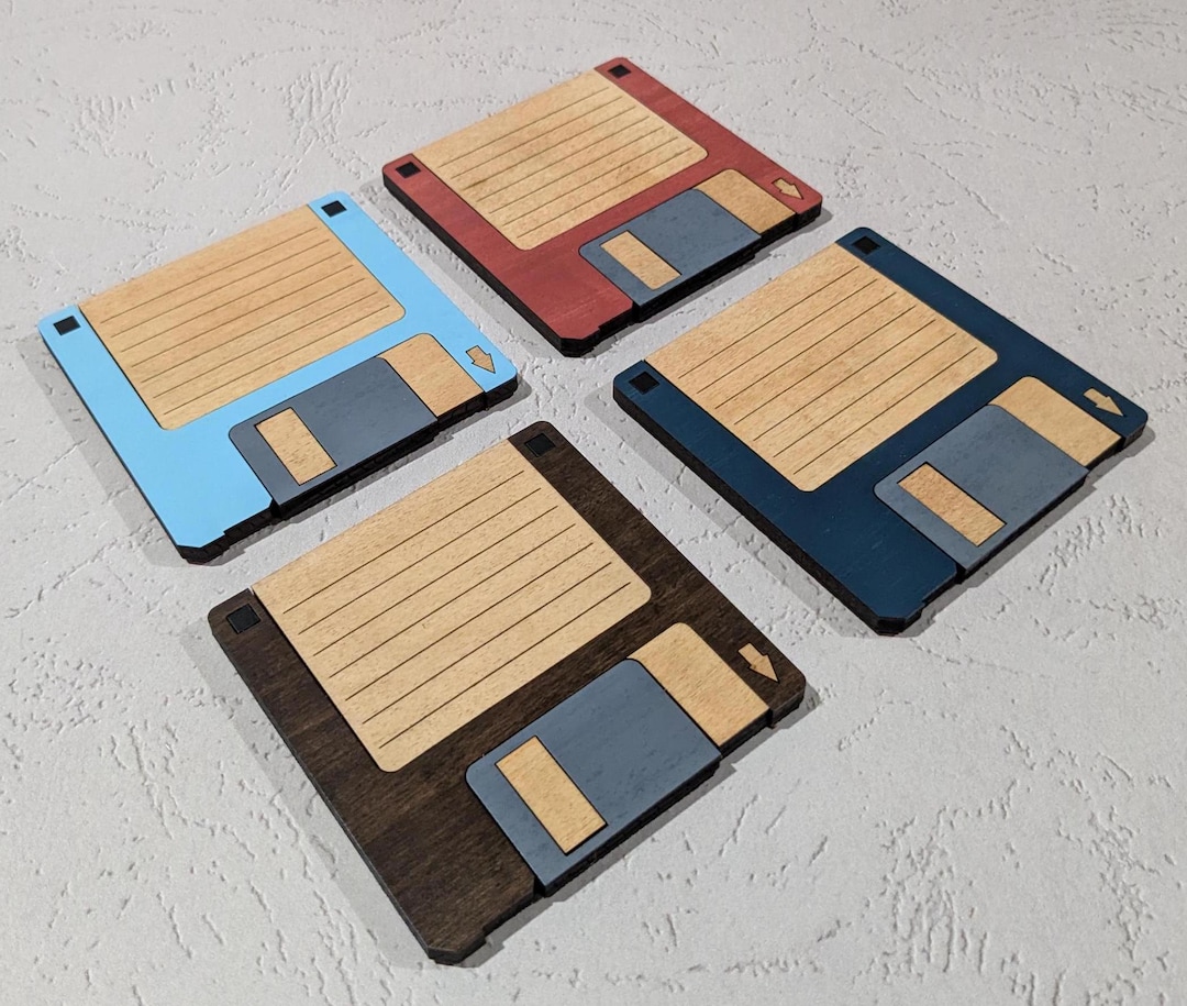 3.5" Floppy Disk Coaster Set Woodgrain - Personalization Available - Etsy