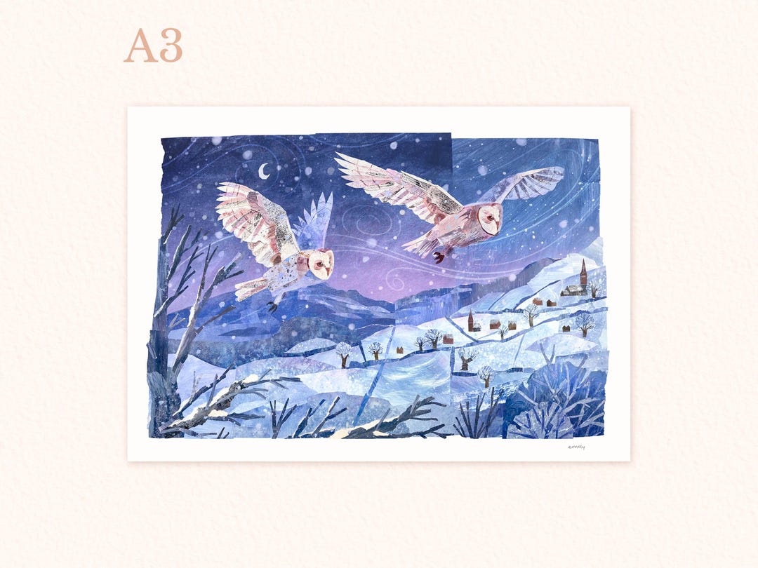 A3 Winter Owls Print, Winter Scene Collage - Etsy