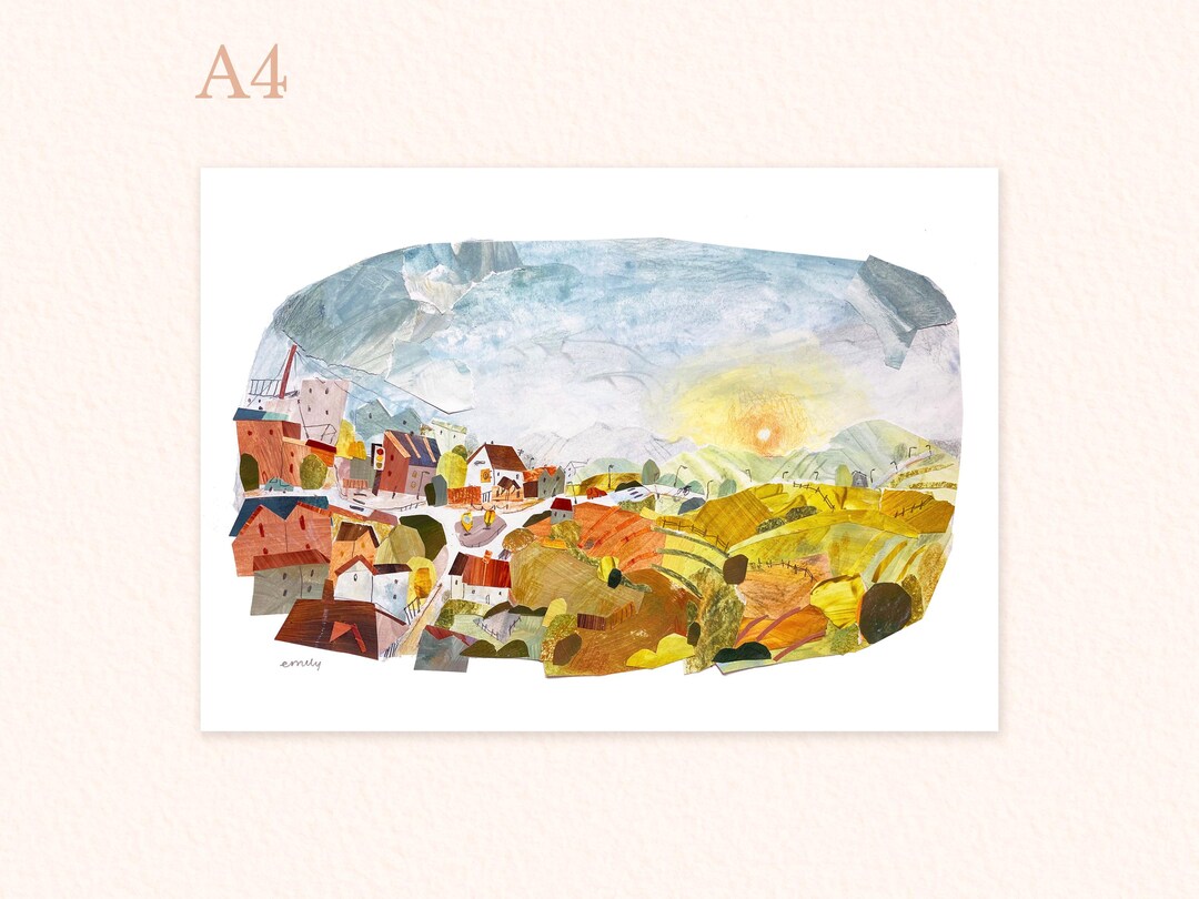 A4 Countryside Landscape Collage, Collage Print - Etsy