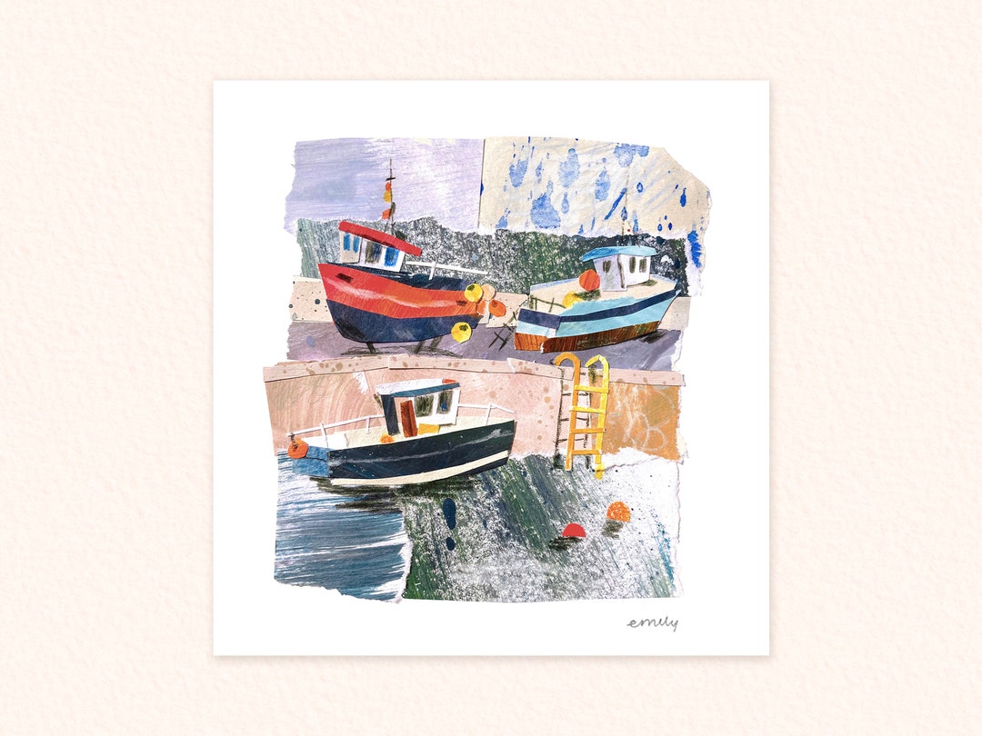 Square Boat Collage, Harbour Collage, Seaside Print - Etsy