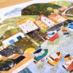 A4 Collaged Harbour Landscape Print, Illustration - Etsy
