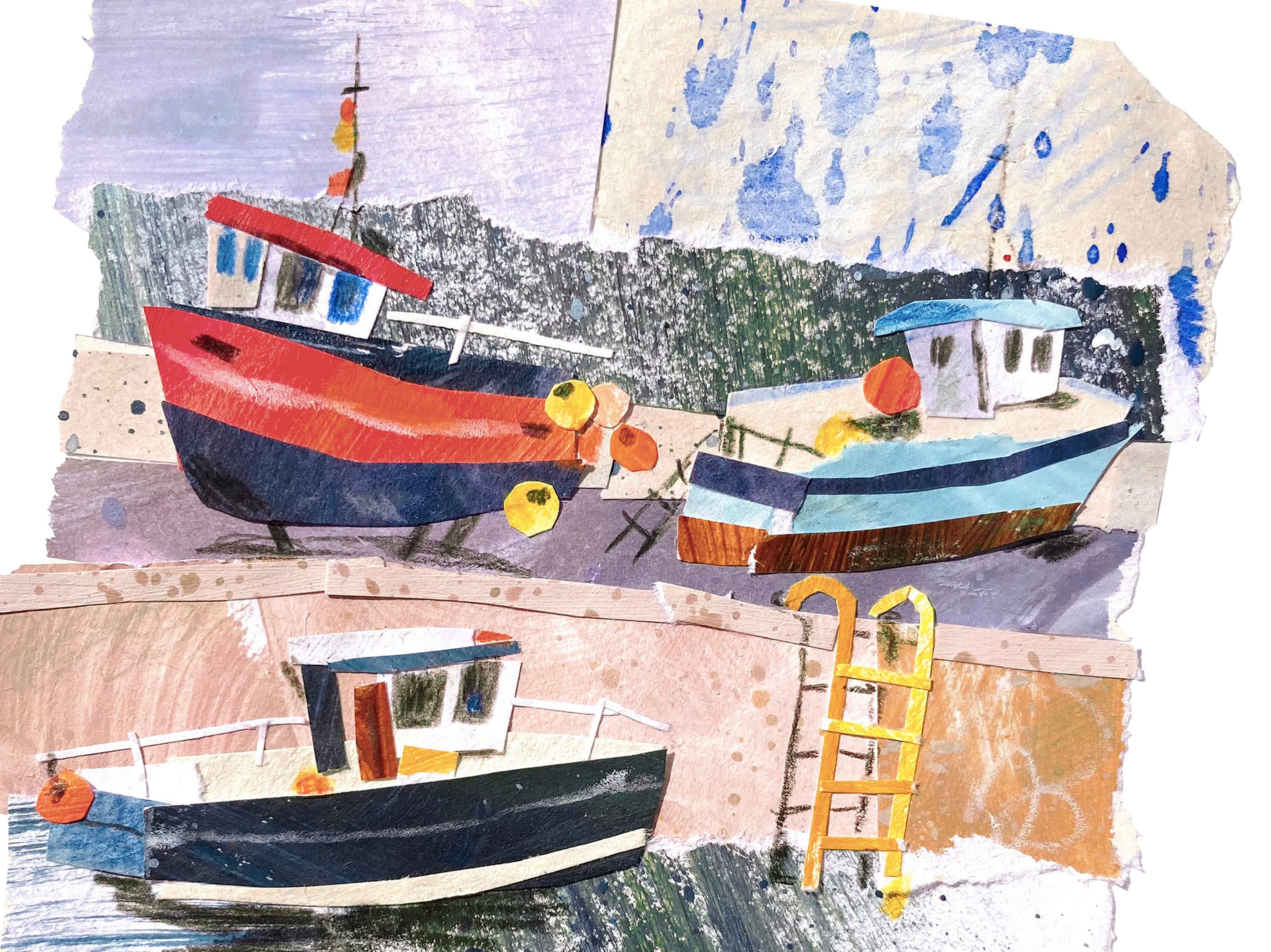 Square Boat Collage Harbour Collage Seaside Print - Etsy