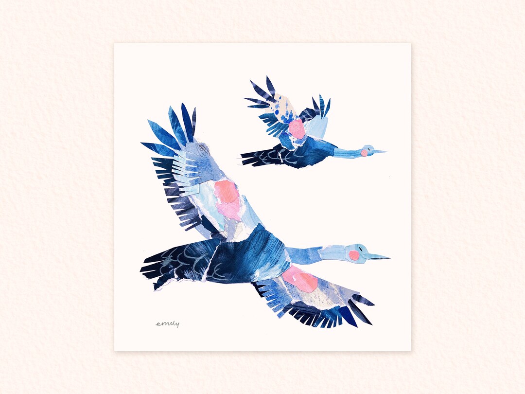 Square Blue Bird Collage Print, Art Print, Flying Bird Illustration - Etsy