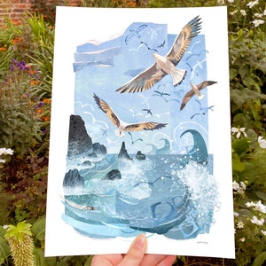 Seagull Collage A4 Print, Ocean Print, Sea Illustration - Etsy