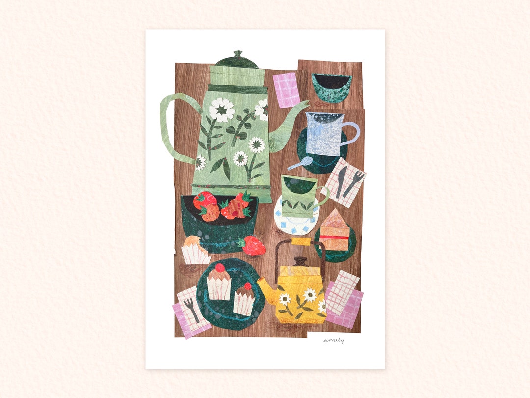 A5 Collaged Tea Party Print, Cute Tea Party Illustration - Etsy