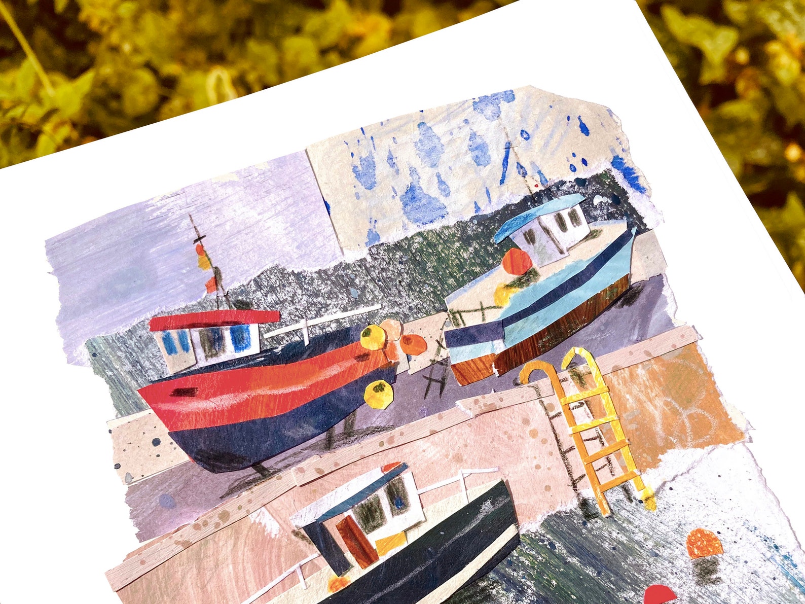 Square Boat Collage, Harbour Collage, Seaside Print - Etsy