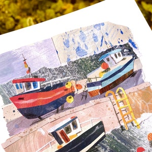 Square Boat Collage, Harbour Collage, Seaside Print - Etsy