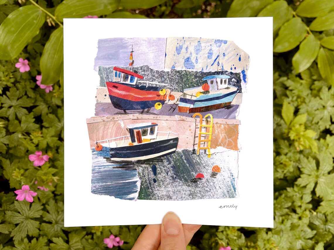 Square Boat Collage, Harbour Collage, Seaside Print - Etsy