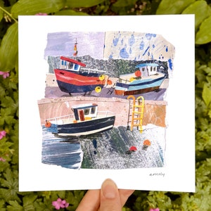 Square Boat Collage, Harbour Collage, Seaside Print - Etsy