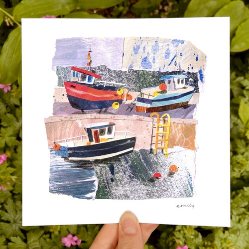 Square Boat Collage Harbour Collage Seaside Print - Etsy