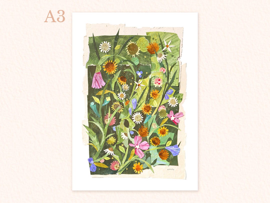 A3 Wild Flower Print, Flower Collage Art, Cute Flower Illustration - Etsy