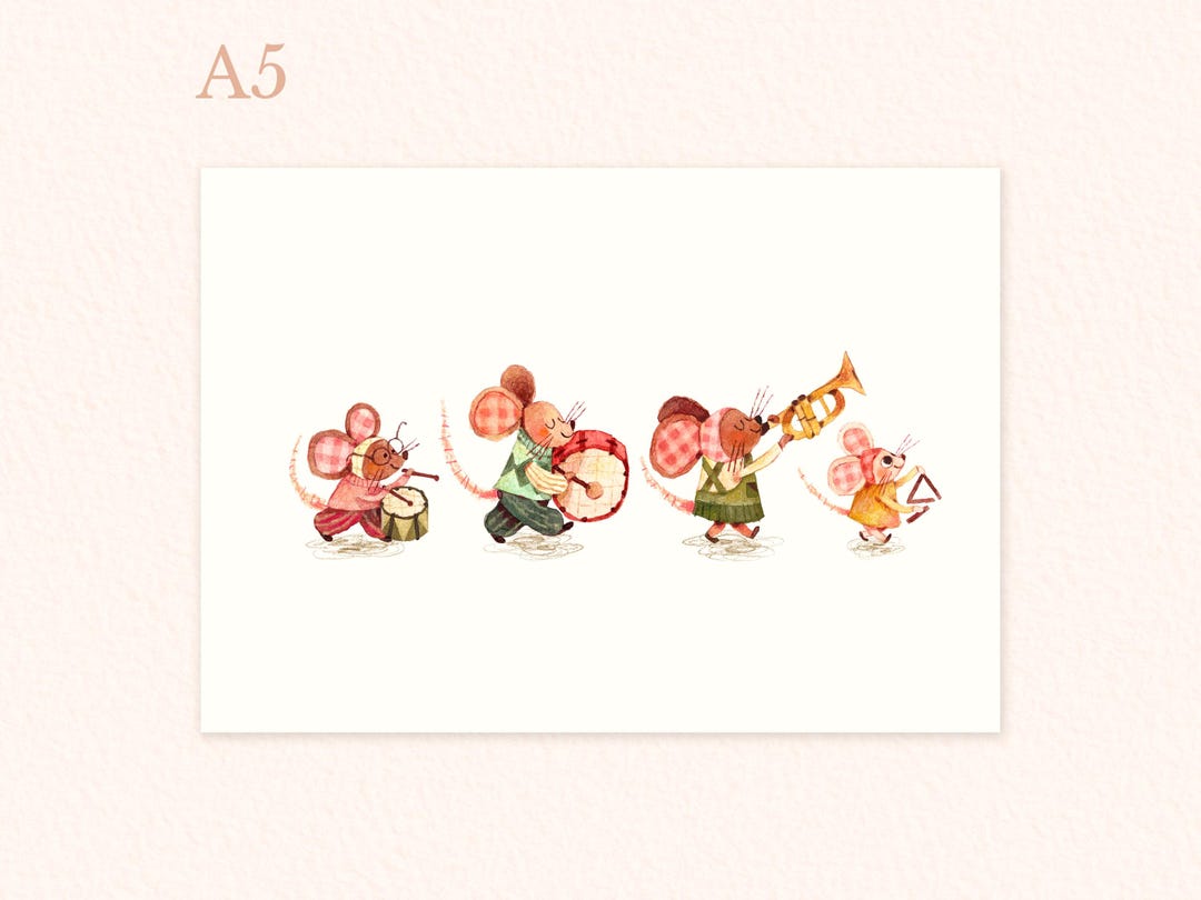 A5 Mouse Print, Cute Mice Marching Band Art, Mouse Painting - Etsy