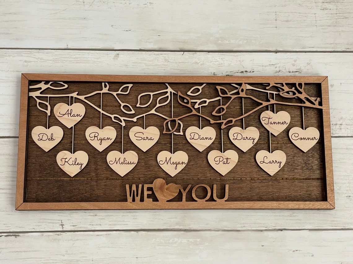 Hanging Hearts Family Frame Personalized Family Tree Custom - Etsy