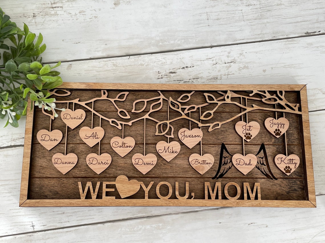 Hanging Hearts Family Frame Personalized Family Tree Custom - Etsy
