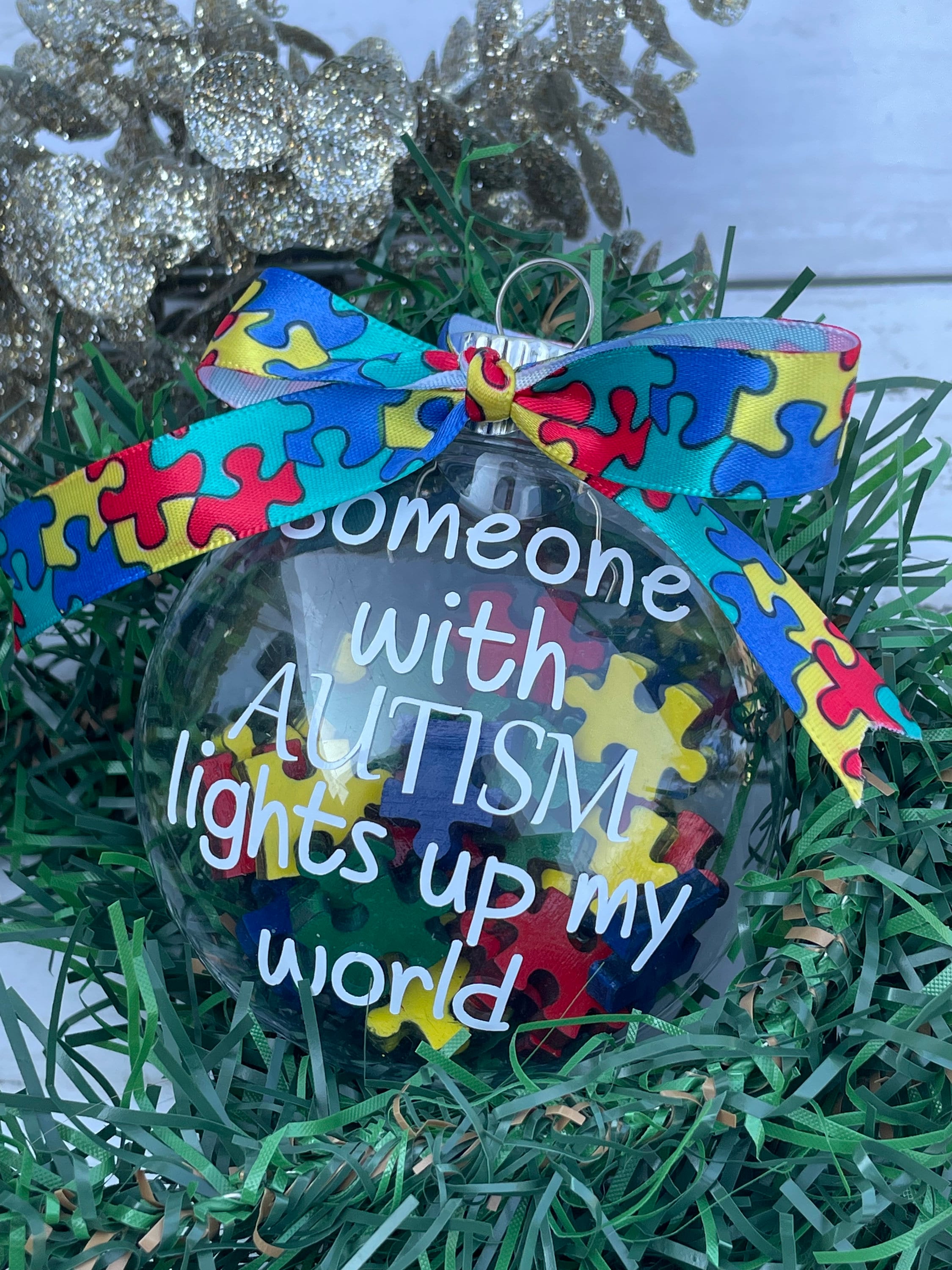 Autism Puzzle Piece Ornament, Autism Christmas Ornament, Christmas ...