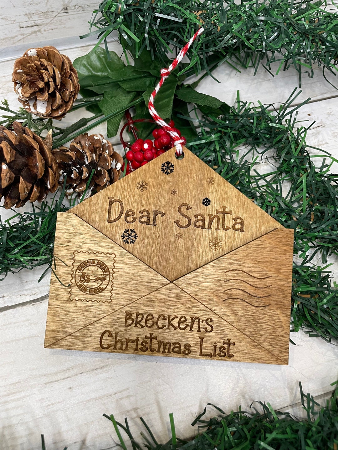 Personalized Wooden Santa Letter Holder, Letter to Santa Claus, Card ...