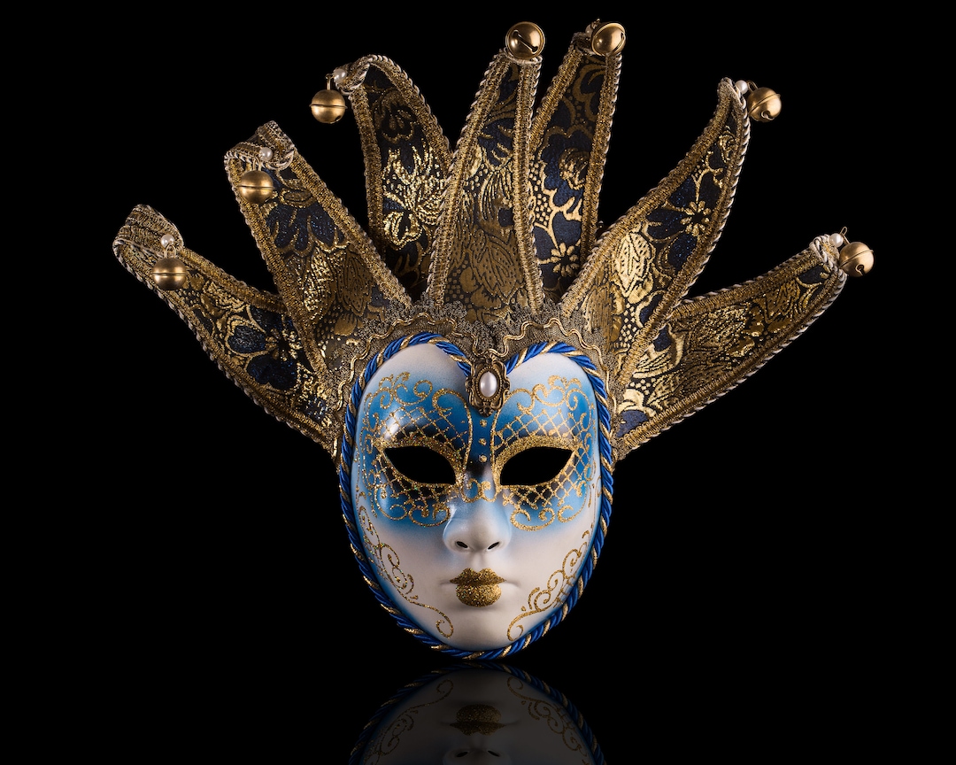 Blue Masquerade Mask for Women, Full Face Masquerade Mask, Gold ...