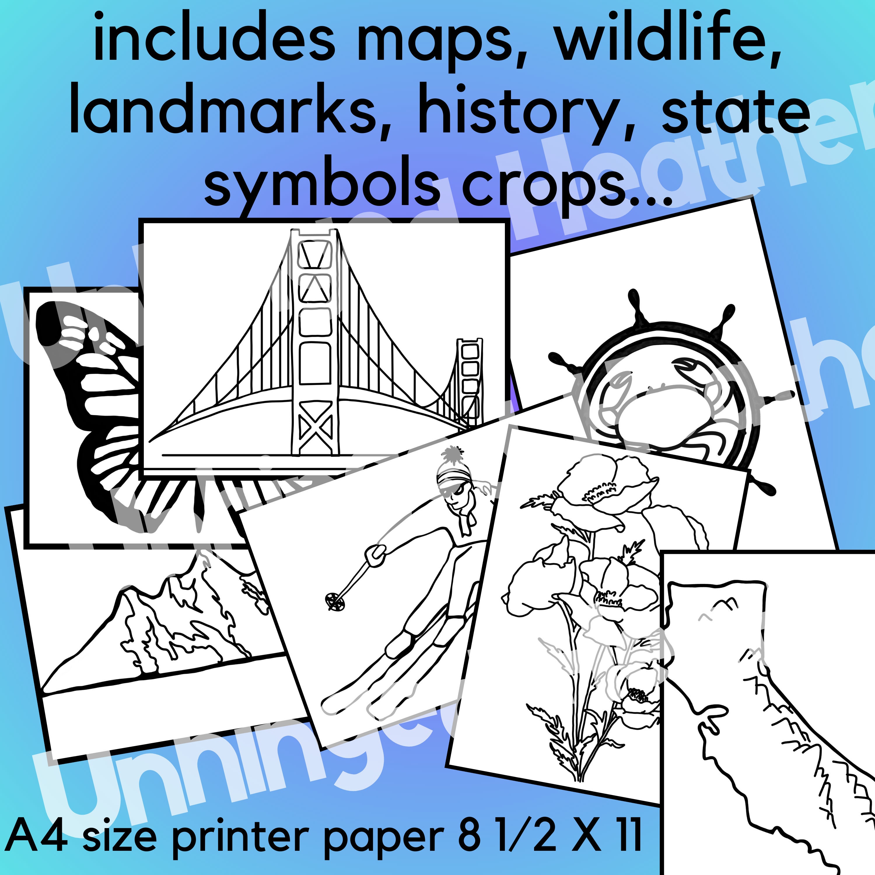 BUNDLE of Printable Pages, CALIFORNIA State, Includes Maps, Wildlife ...