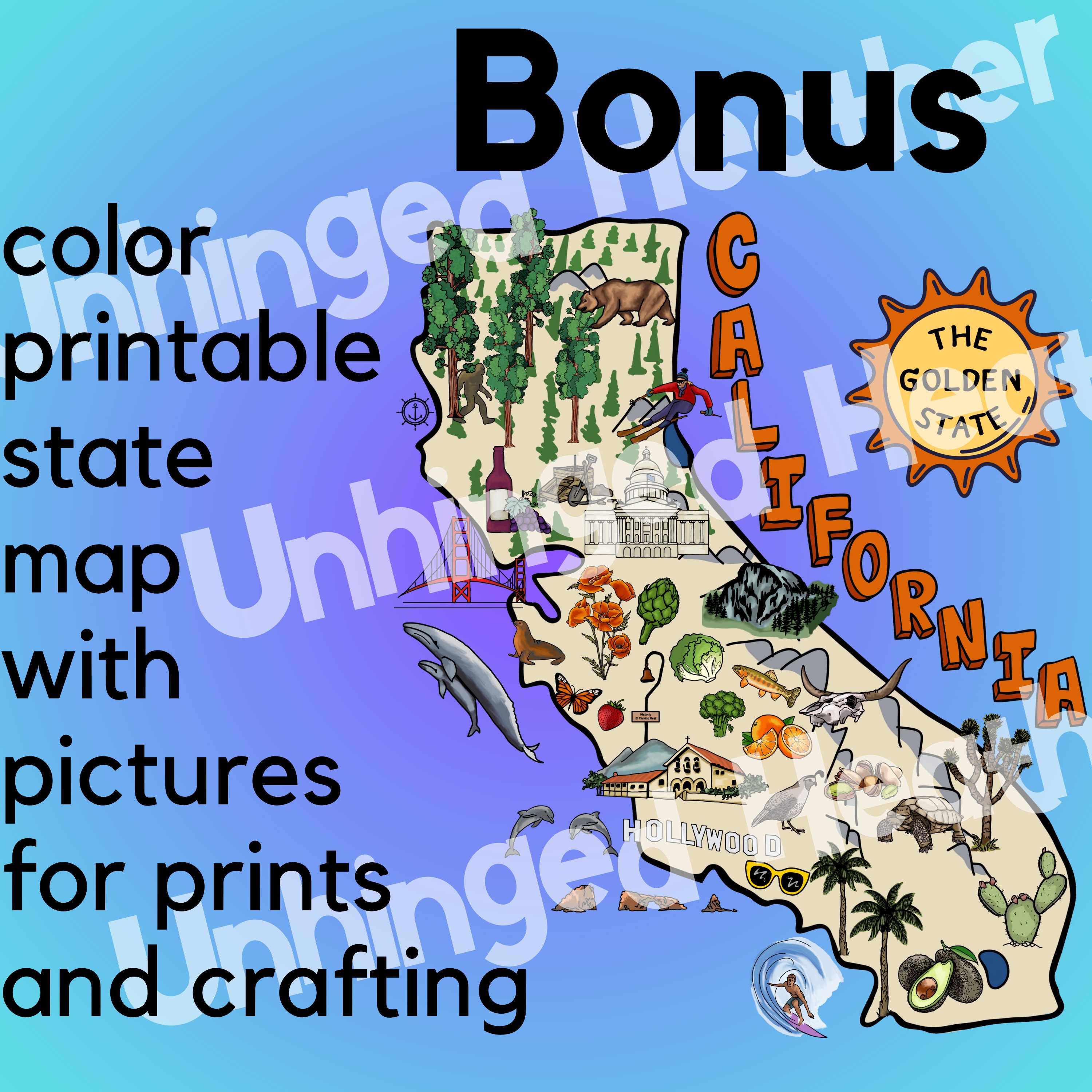 BUNDLE of Printable Pages, CALIFORNIA State, Includes Maps, Wildlife ...