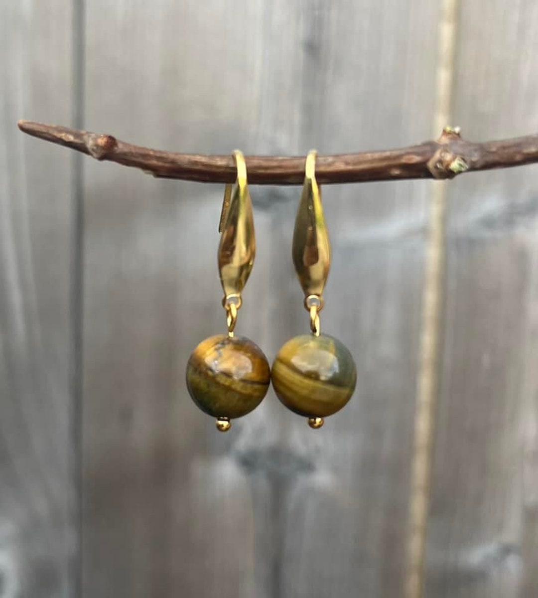 Blue Tiger Eye, Tiger Eye Earrings, Gold Round Earrings, Birthday Gift ...