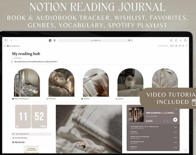 Reading Journal Notion Template Book Tracker Notion Dashboard for Books Digital Reading Planner ...
