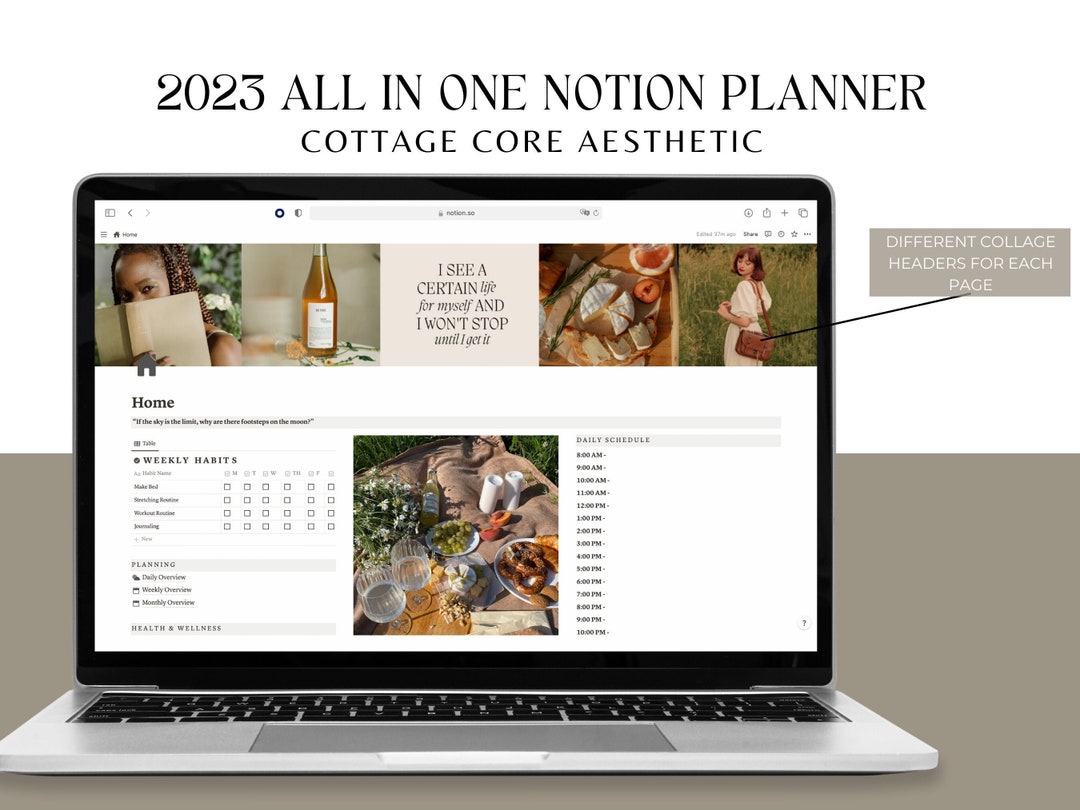 2023 Notion Planner Template Cottagecore Planner Notion Dashboard All ...