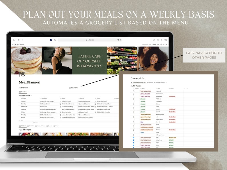 Notion Meal Planner Template Digital Meal Plan Notion Grocery List Digital Recipe Book Notion ...