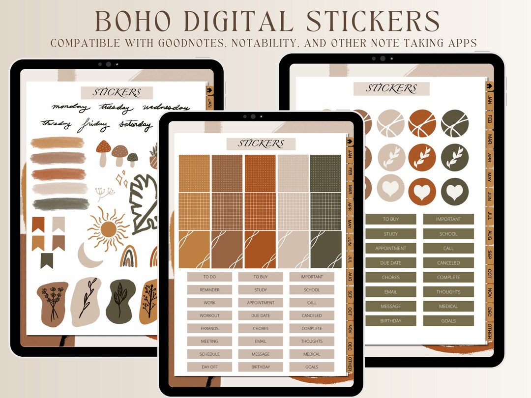 Boho Digital Stickers Goodnotes Template Goodnotes Stickers Notability ...