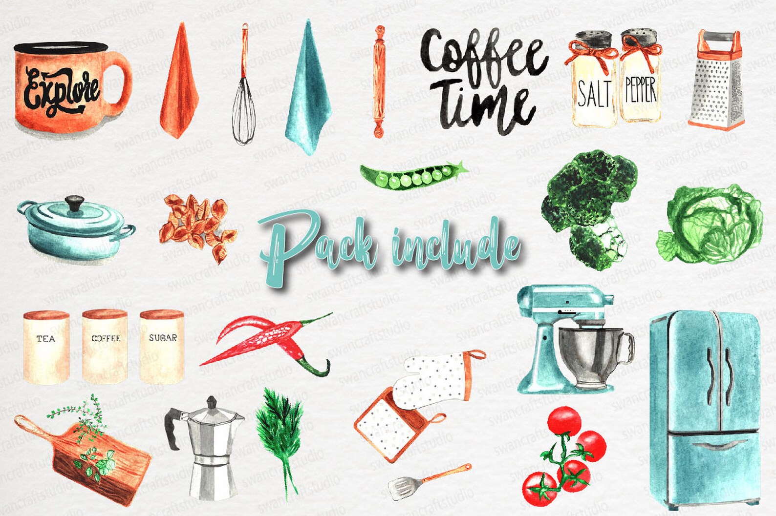 Watercolor Clipart Cooking Clipart Hand Drawn Illustration Kitchen ...