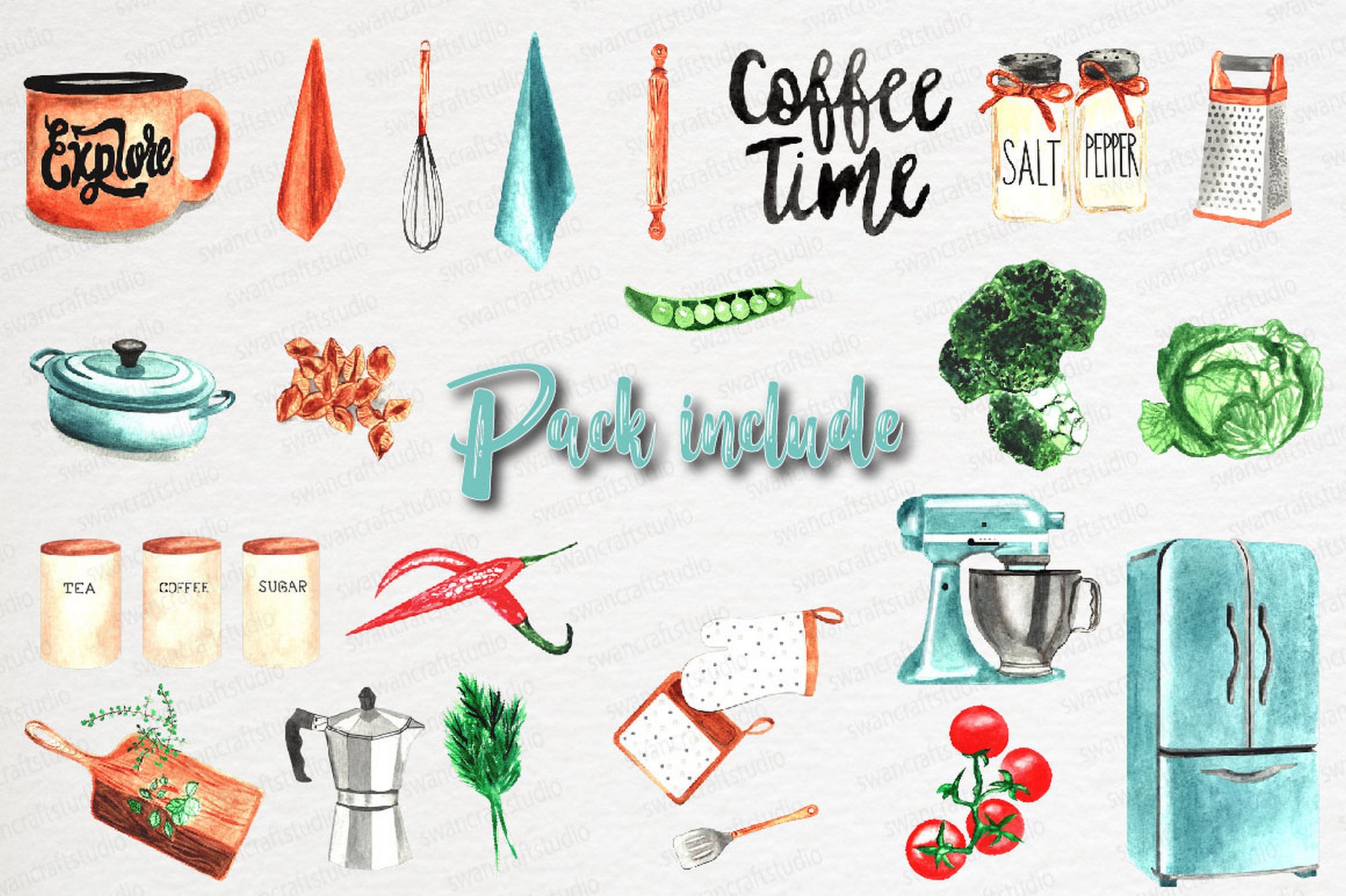 Watercolor Clipart Cooking Clipart Hand Drawn Illustration Kitchen ...