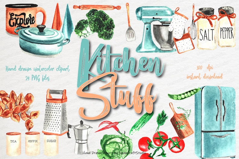 Watercolor Clipart Cooking Clipart Hand Drawn Illustration Kitchen ...