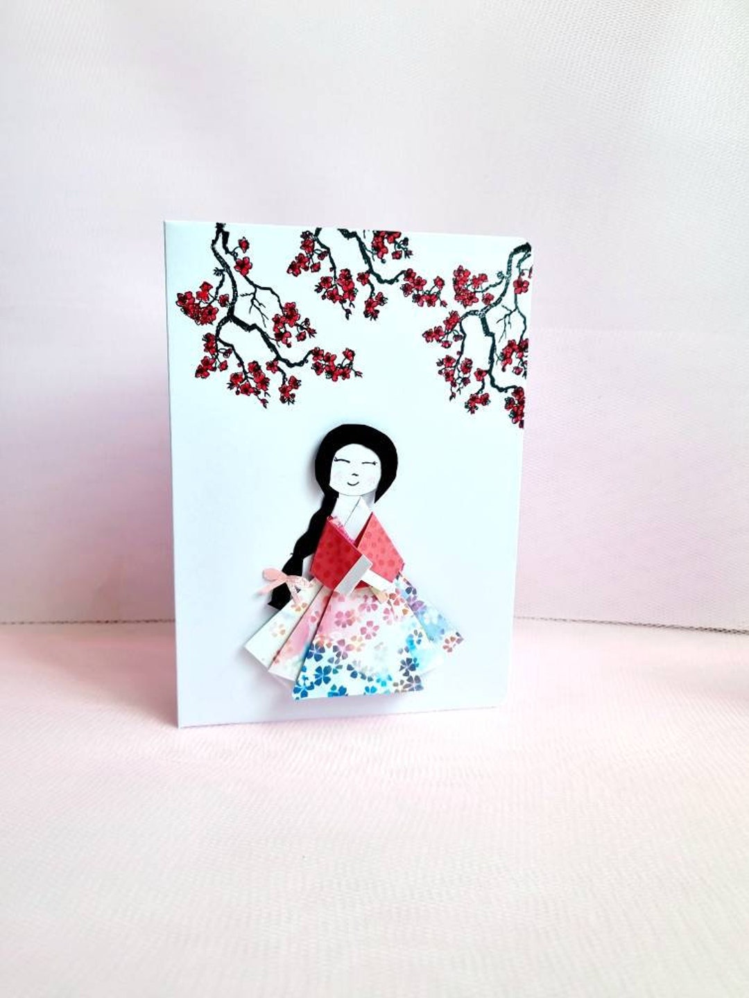 Handmade Origami Korean Lady Wearing a Traditional Hanbok Dress ...