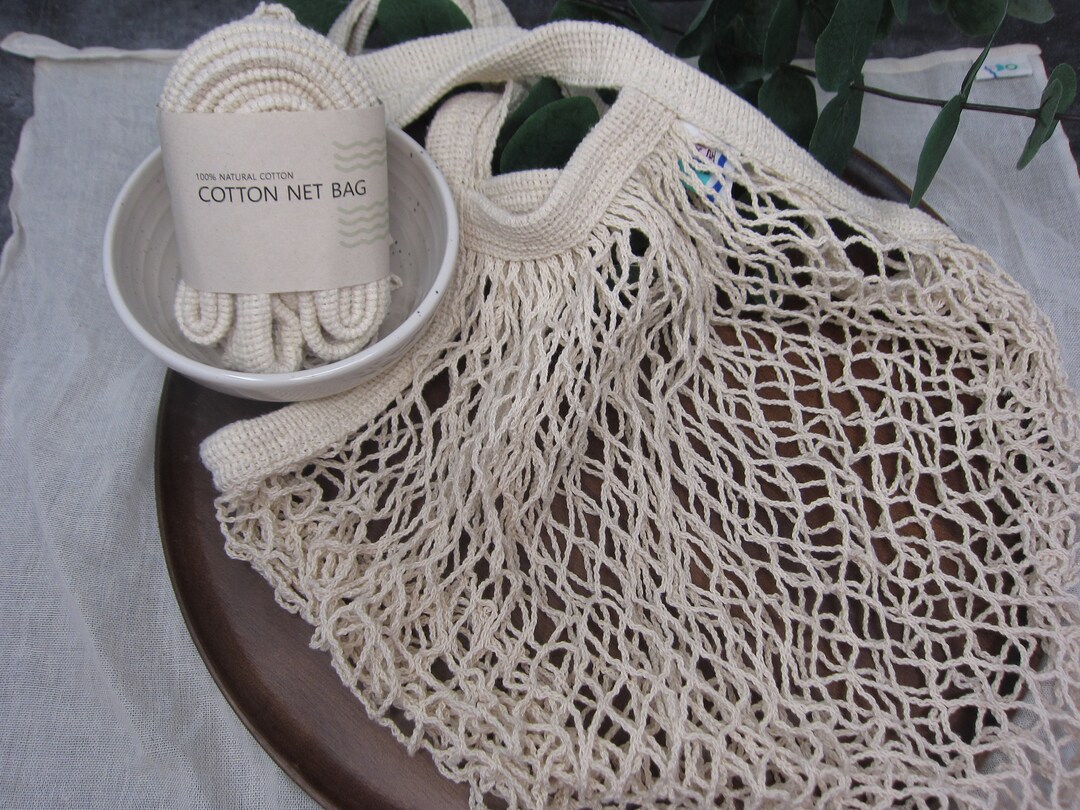 100% Natural Cotton Net Bag Crochet Tote Bag Sustainable Grocery ...