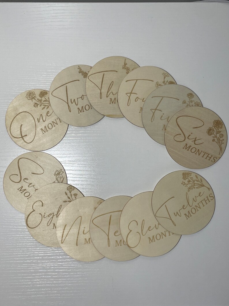 Wooden Monthly Milestone Discs for Baby | Handcrafted Baby Milestone ...